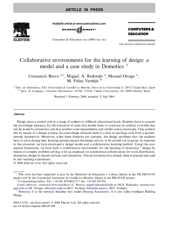 (PDF) Collaborative environments for the learning of design: a model and a case study in Domotics
