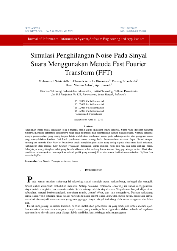 (PDF) Simulasi Penghilangan Noise Pada Sinyal Suara Menggunakan Metode Fast Fourier Transform (FFT)