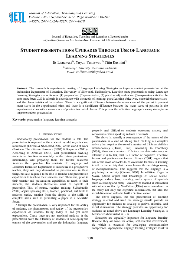 (PDF) Student Presentations Upgrades Through Use of Language Learning Strategies
