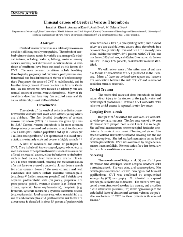 (PDF) Unusual causes of cerebral venous thrombosis
