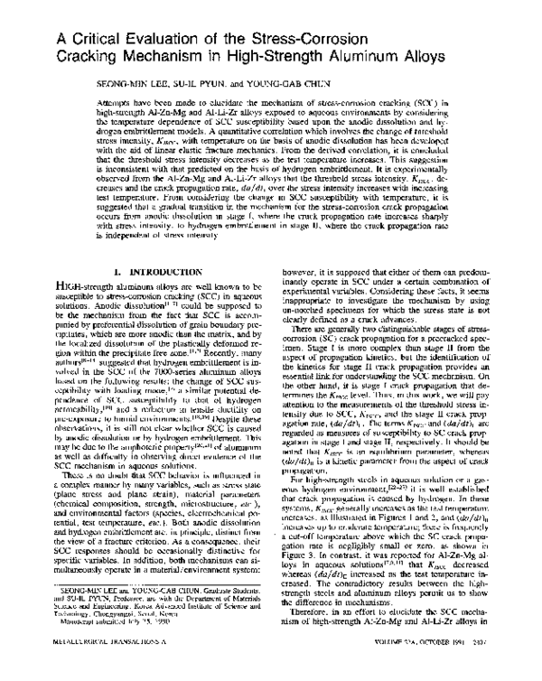 (PDF) A critical evaluation of the stress-corrosion cracking mechanism in high-strength aluminum ...