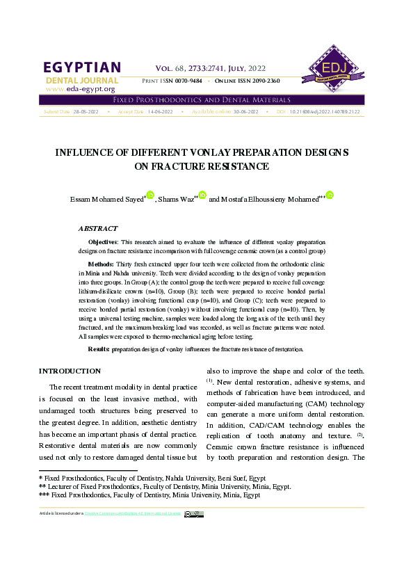 (PDF) Influence of Different Vonlay Preparation Designs on Fracture ...