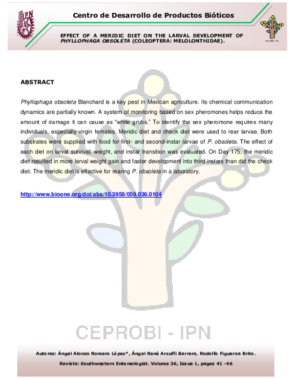 (PDF) Effect of a Meridic Diet on the Larval Development of Phyllophaga ...