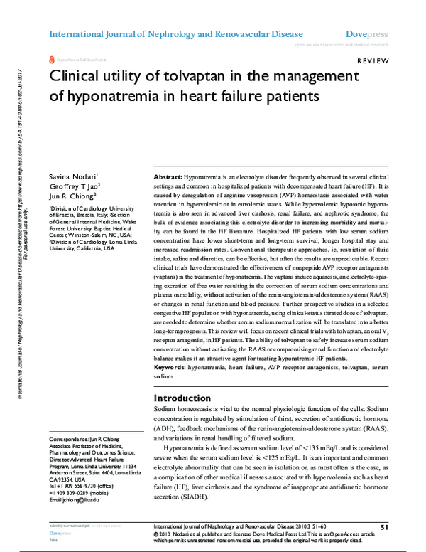 (PDF) Clinical utility of tolvaptan in the management of hyponatremia ...