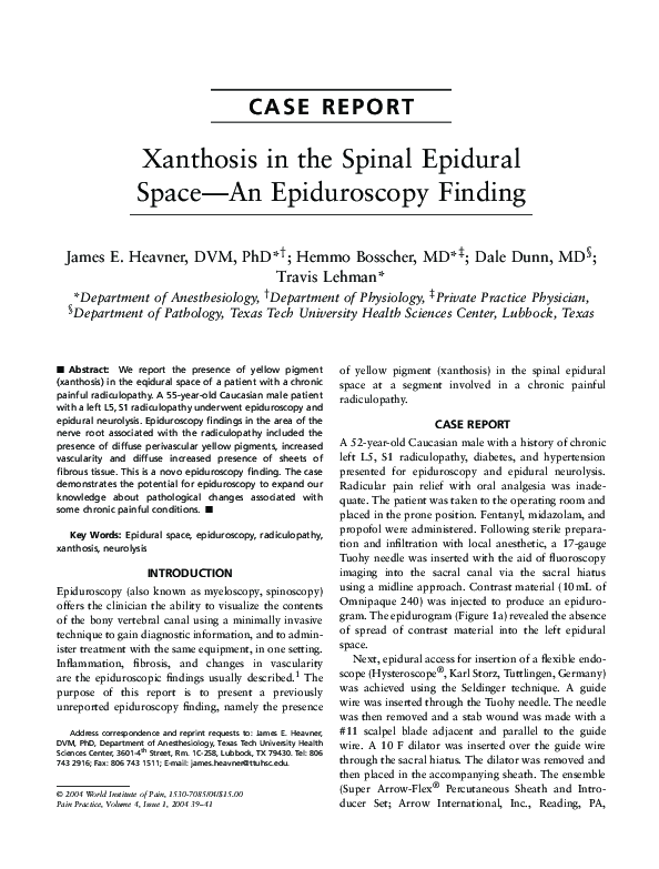 (PDF) Xanthosis in the Spinal Epidural Space-An Epiduroscopy Finding