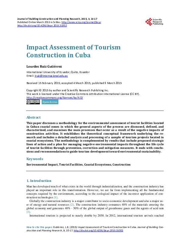(PDF) Impact Assessment of Tourism Construction in Cuba