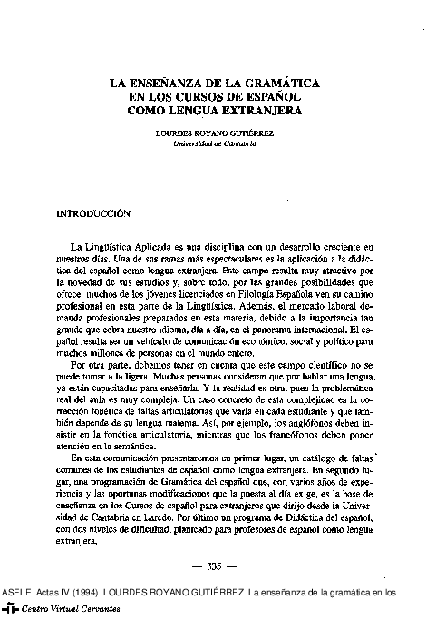(PDF) La Enseñanza De La Gramática en Los Cursos De Español Como Lengua ...
