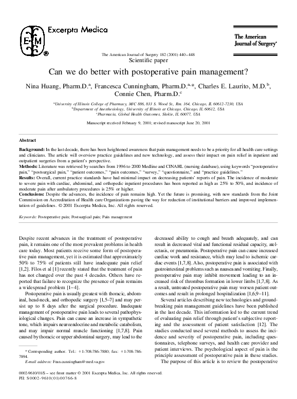 (PDF) Can we do better with postoperative pain management?