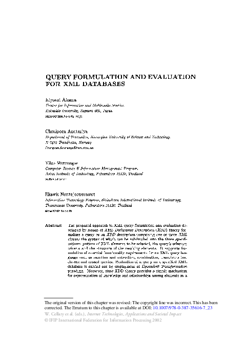 Pdf Query Formulation And Evaluation For Xml Databases