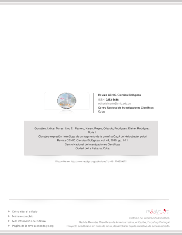 (PDF) Clonaje y expresión heteróloga de un fragmento de la proteína ...