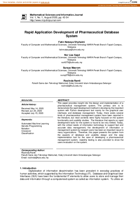 (PDF) Rapid Application Development of Pharmaceutical Database System