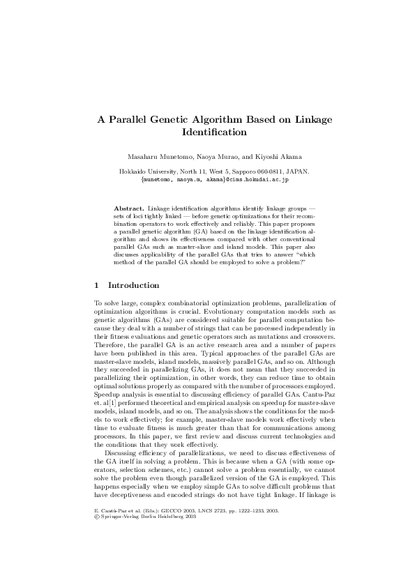 (PDF) A Parallel Genetic Algorithm Based on Linkage Identification