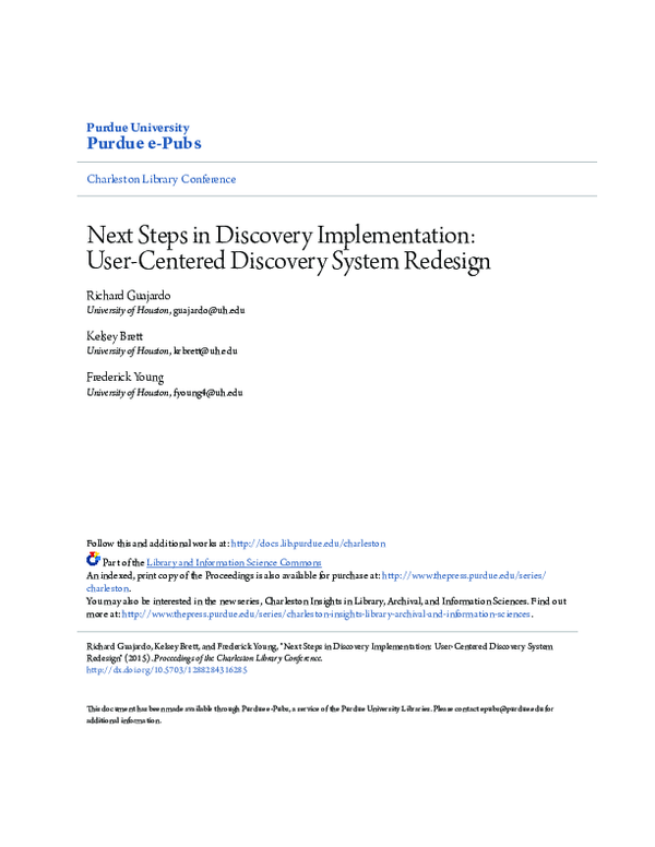 (PDF) Next Steps in Discovery Implementation: User‐Centered Discovery System Redesign