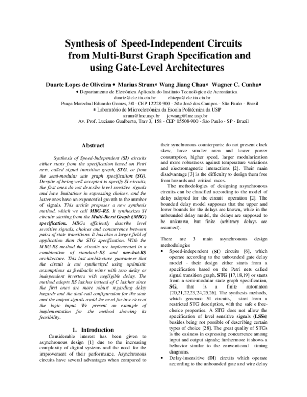 (PDF) Synthesis of Speed-Independent Circuits from Multi-Burst Graph Specification and using ...
