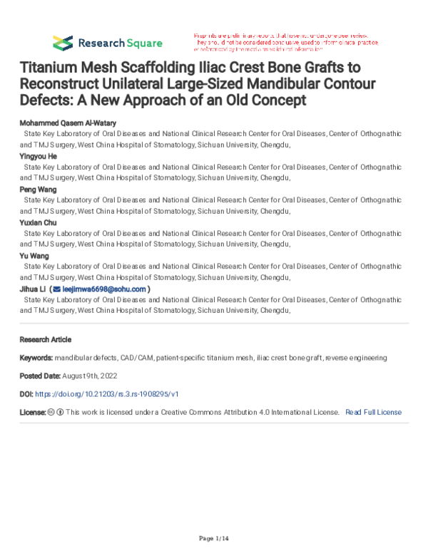 (PDF) Titanium Mesh Scaffolding Iliac Crest Bone Grafts to Reconstruct ...