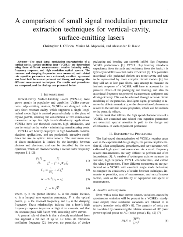 Pdf A Comparison Of Small Signal Modulation Parameter Extraction
