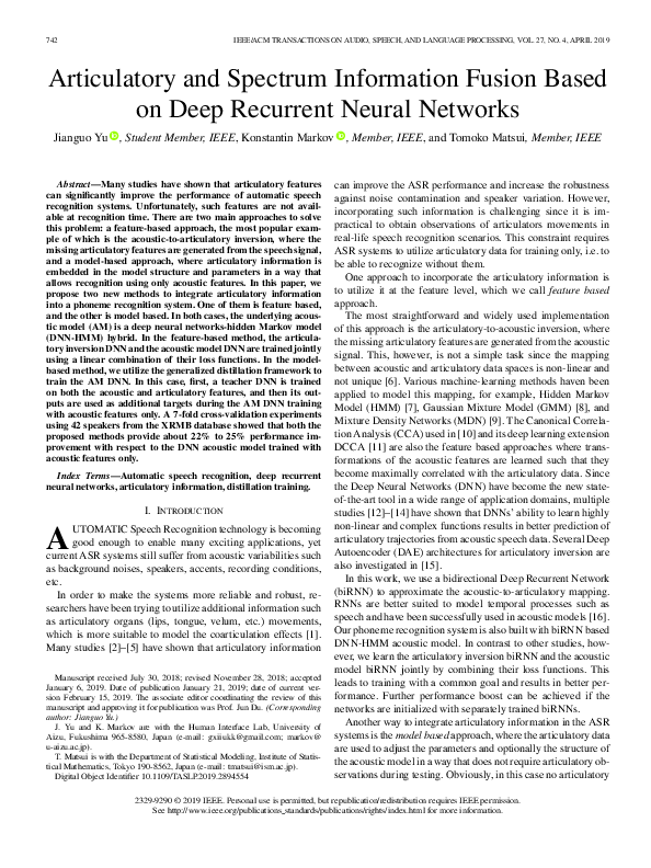(PDF) Articulatory and Spectrum Information Fusion Based on Deep ...