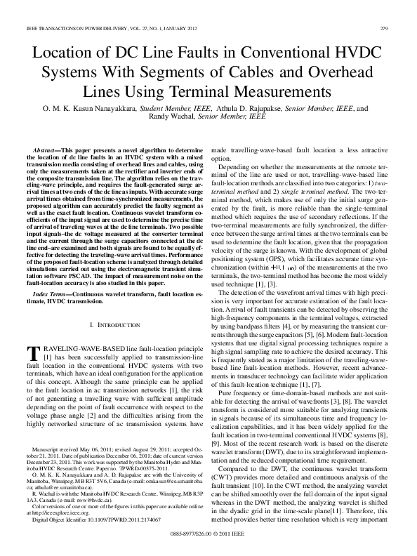 (PDF) Location of DC Line Faults in Conventional HVDC Systems With Segments of Cables and ...