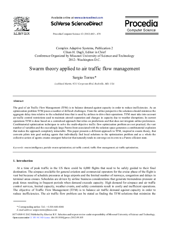 (PDF) Swarm Theory Applied To Air Traffic Flow Management