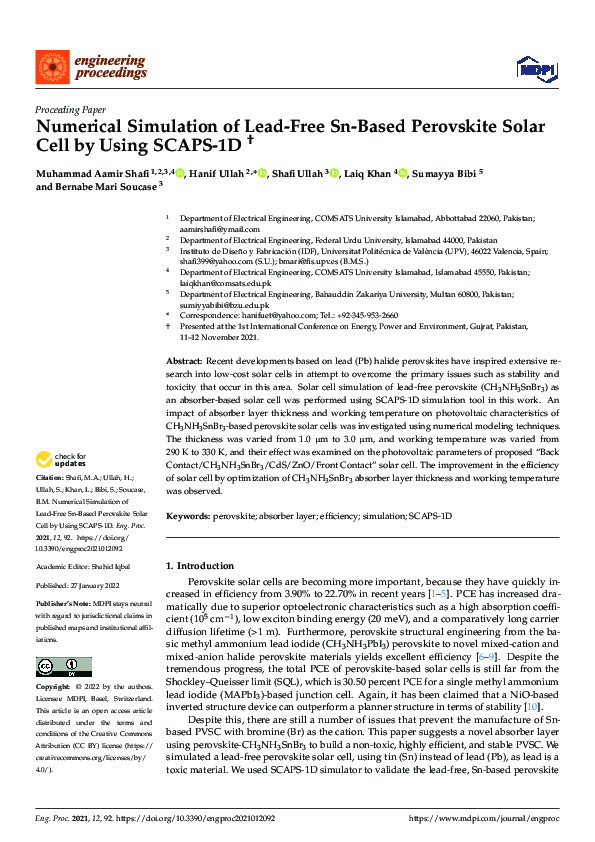 (PDF) Numerical Simulation of Lead-Free Sn-Based Perovskite Solar Cell by Using SCAPS-1D