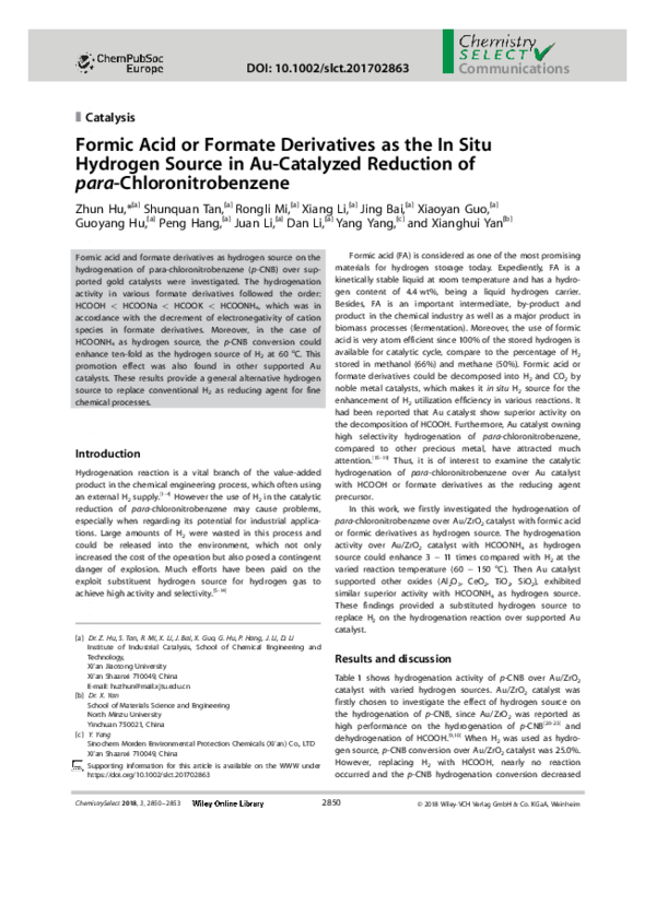 (PDF) Formic Acid or Formate Derivatives as the In Situ Hydrogen Source ...