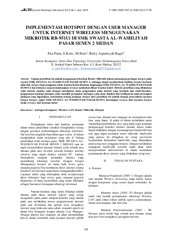 (PDF) IMPLEMENTASI HOTSPOT DENGAN USER MANAGER UNTUK INTERNET WIRELESS MENGGUNAKAN MIKROTIK RB ...