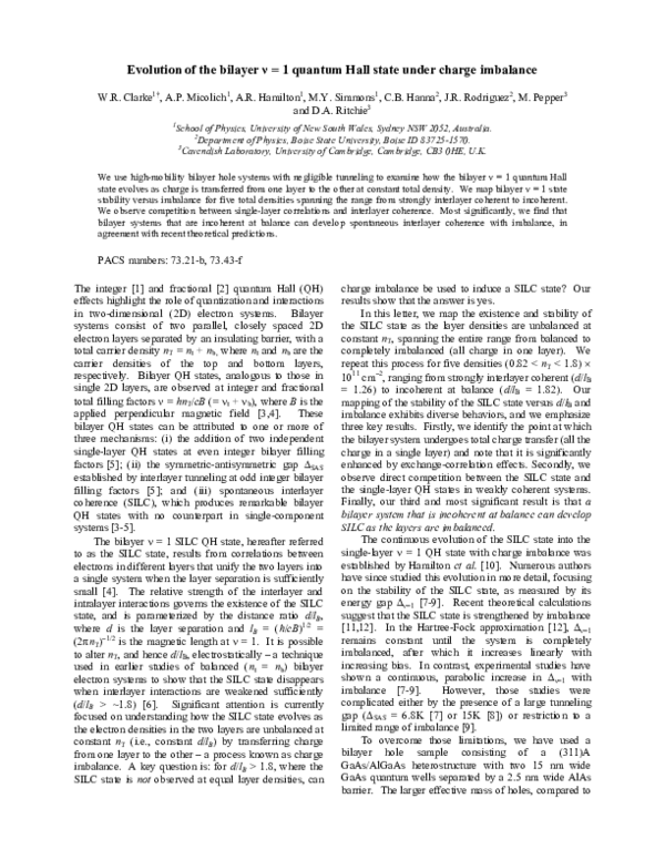 (PDF) Evolution of the bilayerν=1quantum Hall state under charge imbalance