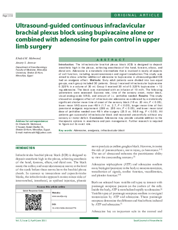 (PDF) Ultrasound-guided continuous infraclavicular brachial plexus block using bupivacaine alone ...