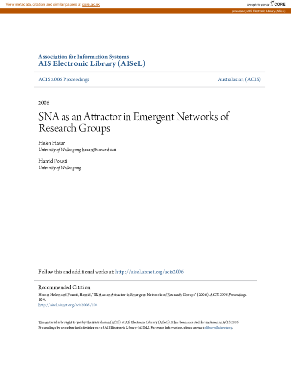 (PDF) SNA as an Attractor in Emergent Networks of Research Groups