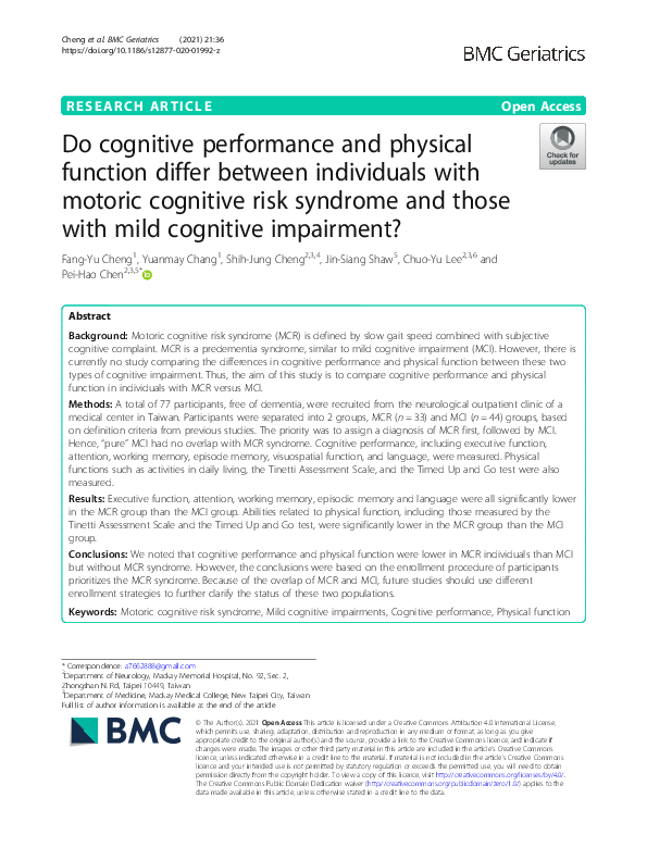 (PDF) Do cognitive performance and physical function differ between individuals with motoric ...
