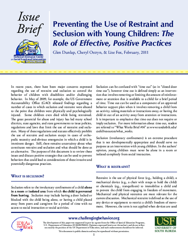 (PDF) Preventing the Use of Restraint and Seclusion with Young Children ...