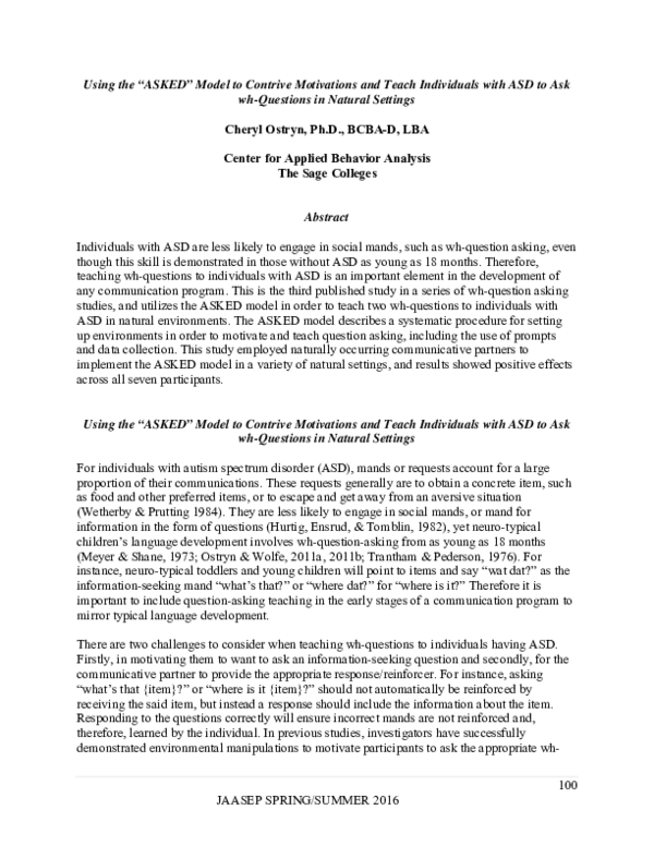 (PDF) Using the "ASKED" Model to Contrive Motivations and Teach ...