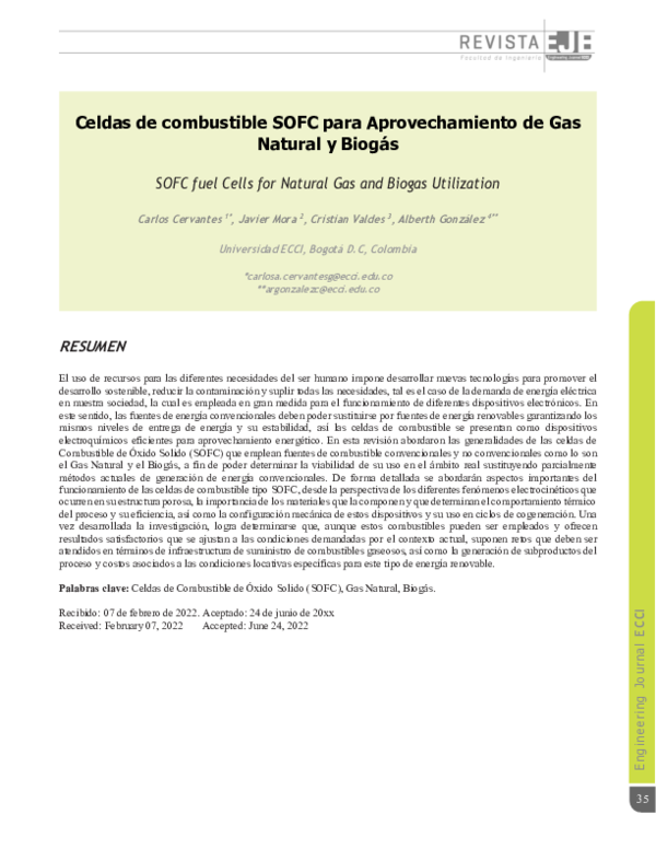 (PDF) Celdas de combustible SOFC para Aprovechamiento de Gas Natural y Biogás