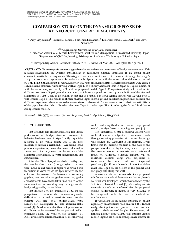 (PDF) Comparison Study on the Dynamic Response of Reinforced Concrete Abutments