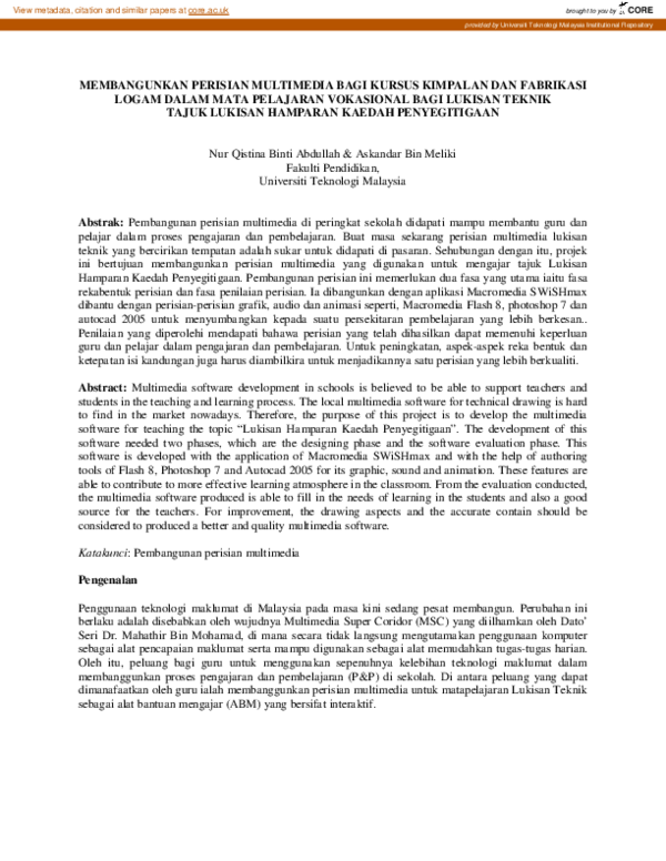 (PDF) Membangunkan Perisian Multimedia Bagi Kursus Kimpalan Dan ...