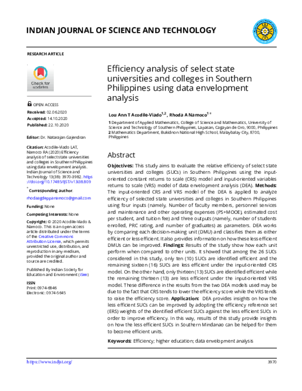 (PDF) Efficiency analysis of select state universities and colleges in ...