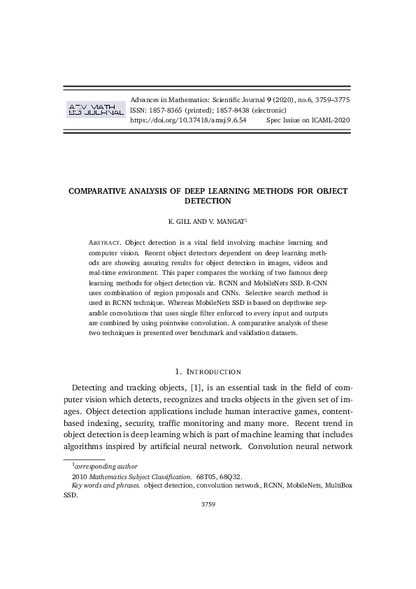 (PDF) Comparative Analysis of Deep Learning Methods for Object Detection