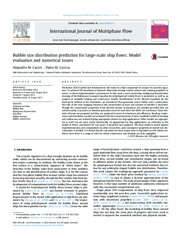 (PDF) Bubble size distribution prediction for large-scale ship flows: Model evaluation and ...