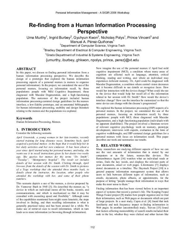 (PDF) Re-finding from a Human Information Processing Perspective