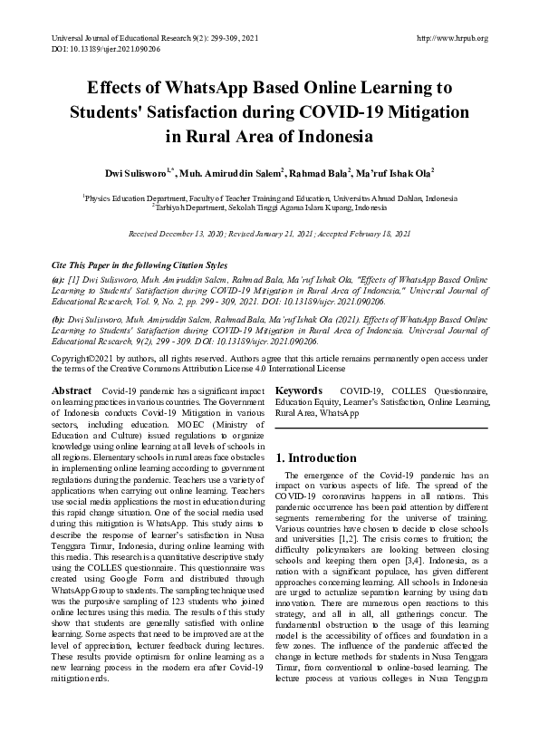(PDF) Effects of WhatsApp Based Online Learning to Students ...