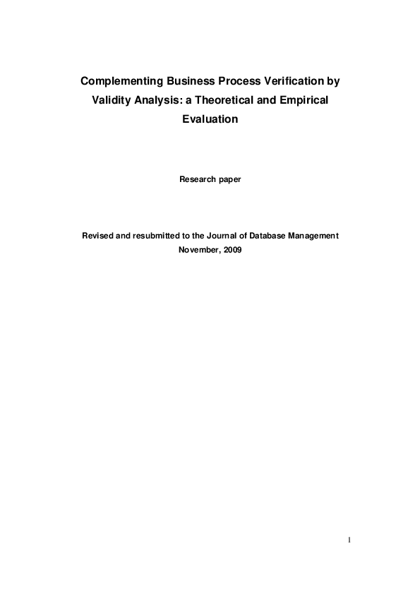 (PDF) Complementing Business Process Verification by Validity Analysis