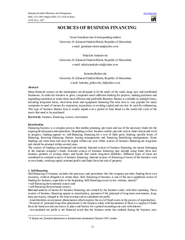 (PDF) Sources of Business Financing