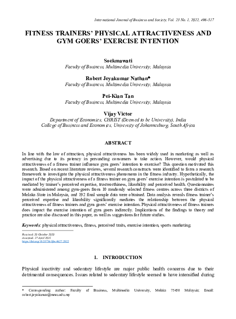 (PDF) Fitness Trainers’ Physical Attractiveness and Gym Goers’ Exercise ...