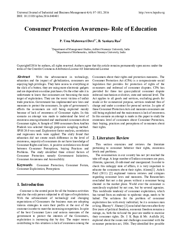 (PDF) Consumer Protection Awareness- Role of Education