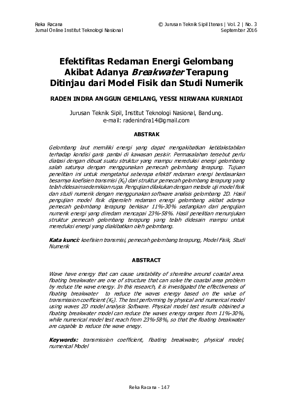 (PDF) Efektifitas Redaman Energi Gelombang Akibat Adanya Breakwater ...