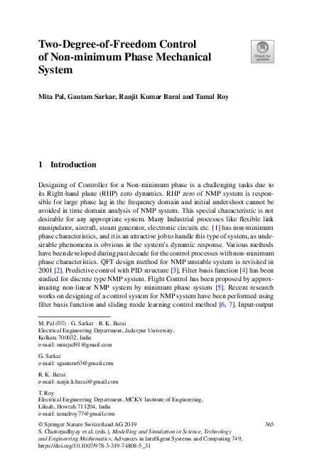 (PDF) Two-Degree-of-Freedom Control of Non-minimum Phase Mechanical System