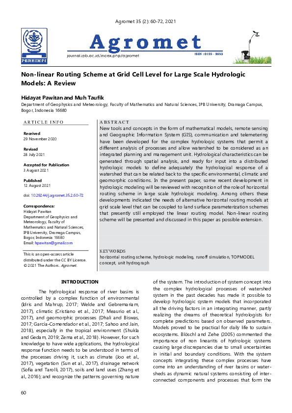 (PDF) Non-linear Routing Scheme at Grid Cell Level for Large Scale Hydrologic Models: A Review