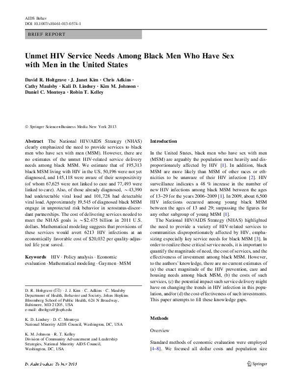 Pdf Unmet Hiv Service Needs Among Black Men Who Have Sex With Men In