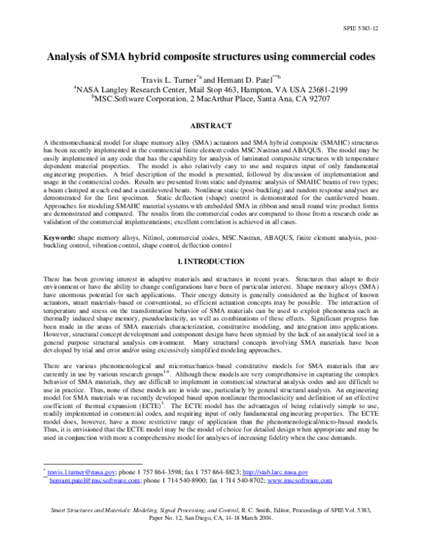 (PDF) Analysis of SMA hybrid composite structures using commercial codes