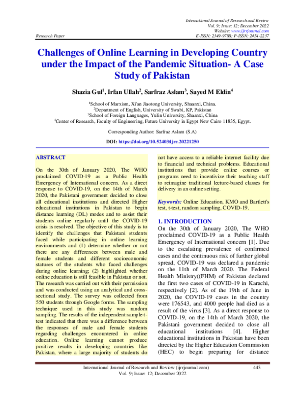 (PDF) Challenges of Online Learning in Developing Country under the ...